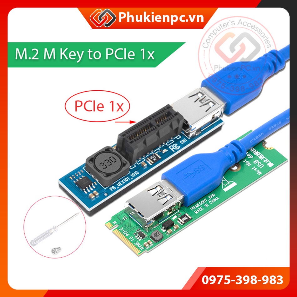 Dây cáp Riser M.2 M key to PCIE-1X USB 3.0 lắp đặt Card Wifi, Card COM ...