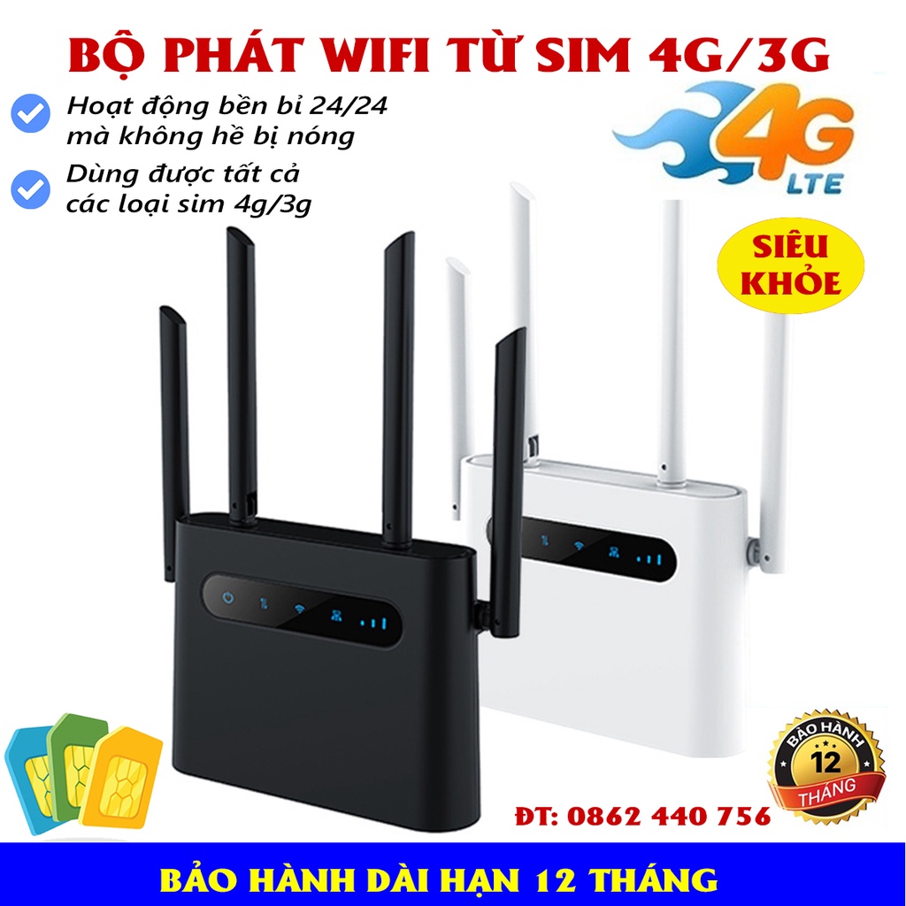 Cục phát wifi 4G, Bộ phát wifi 4G phát wifi từ sim MK1200 4 ăng ten, có ...