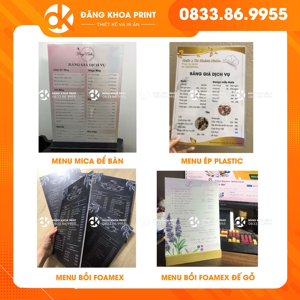 In menu số lượng ít, menu giấy c300 ép plastic, menu bìa cứng, menu bồi ...