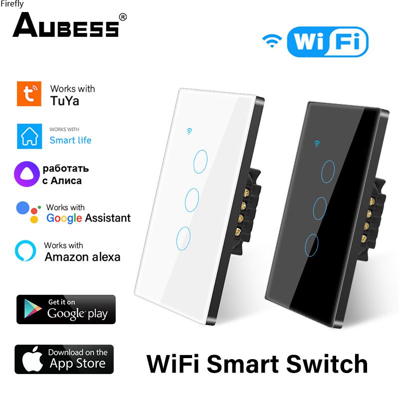 Công tắc thông minh wifi AUBESS Tuya đèn gắn tường Eu/Us 1/2/3/4 điều khiển từ xa cảm ứng/giọng ...
