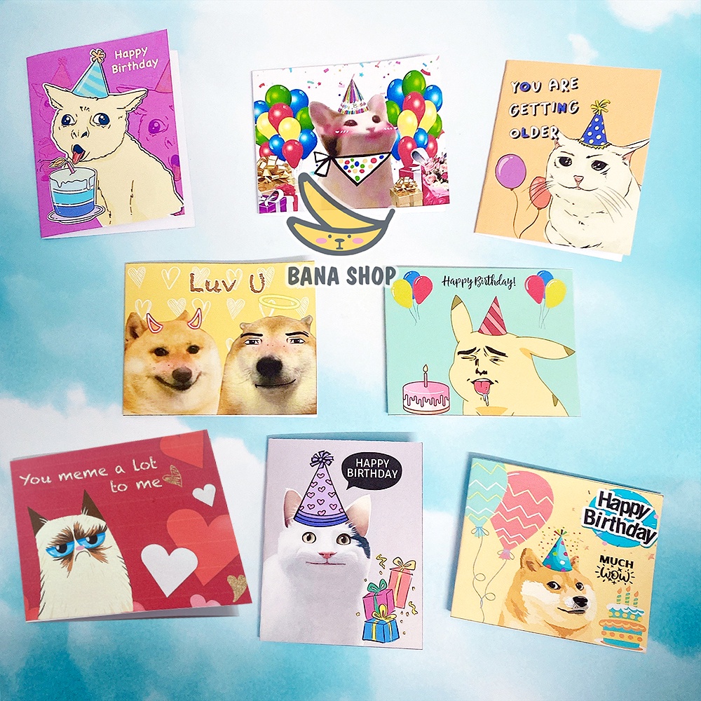 Thiệp sinh nhật, chúc mừng cảm ơn, Valentine tình yêu meme chó shiba ...