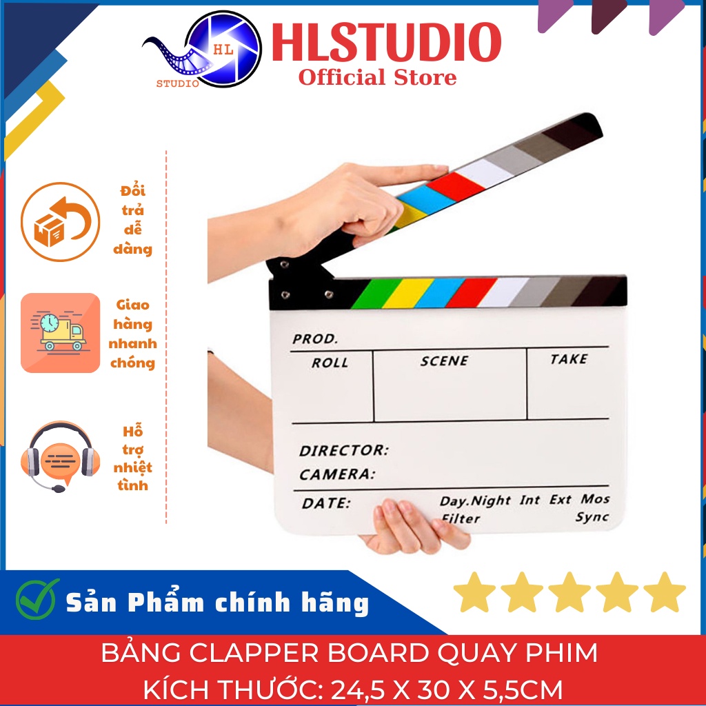 Bảng clapper board quay phim HL Studio, kích thước: 24,5 x 30 x 5,5cm ...