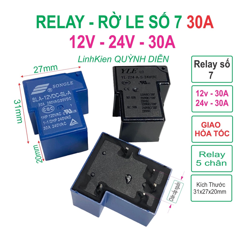 Relay rơ le 5 chân 12v-24v 30A đen - xanh - Linh kiện điện tử QUỲNH ...