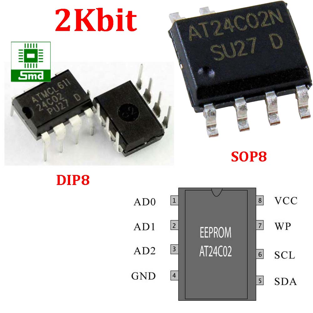 IC EEPROM AT24C02, AT24C08, AT24C32, AT24C64, AT24C256, AT24C512, 93C46, 93C66 | Shopee Việt Nam