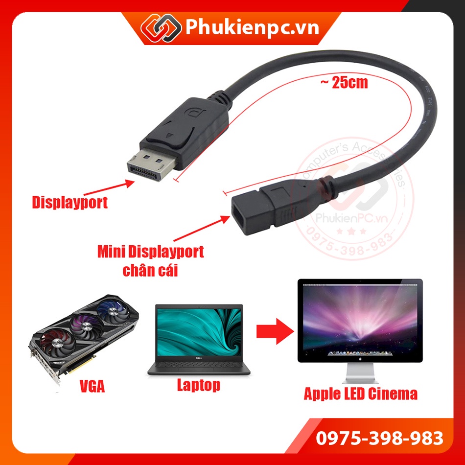 Cáp chuyển đổi Displayport đực sang Mini Displayport cái cho Apple ...