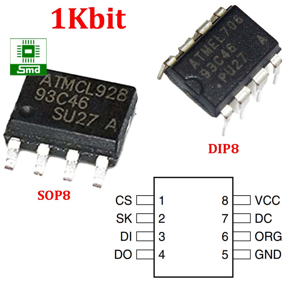 IC EEPROM AT24C02, AT24C08, AT24C32, AT24C64, AT24C256, AT24C512, 93C46, 93C66 | Shopee Việt Nam