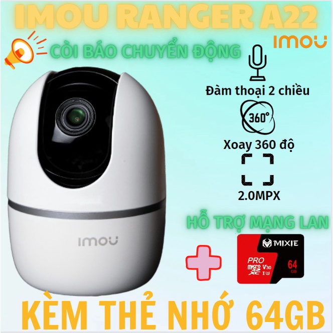 Camera wifi Imou A22 2.0MP kết nối wifi, xoay 355 độ, hỗ trợ đàm thoại ...