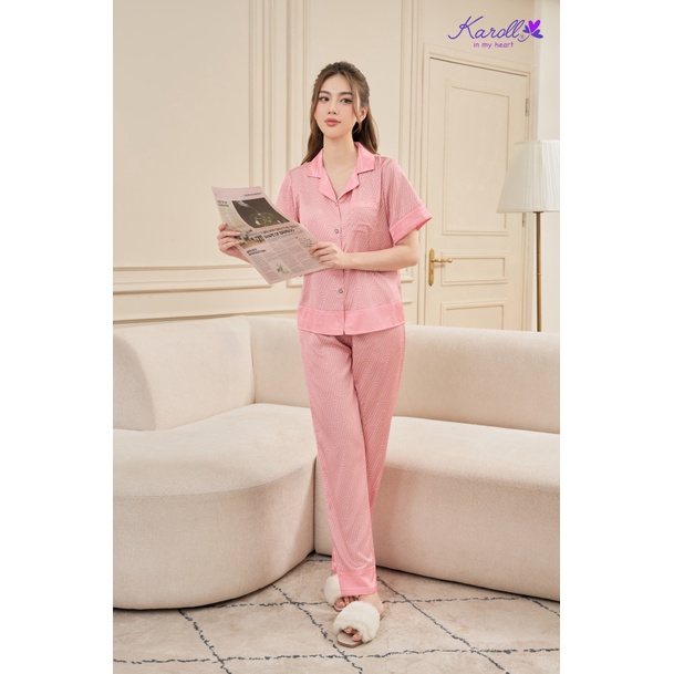 Bộ đồ mặc nhà nữ Karoll lụa luxury quần dài tay cộc form dáng trẻ trung ...