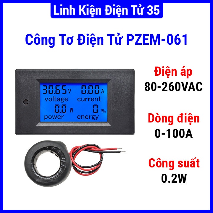Công tơ điện tử PZEM-061 80VAC-260VAC 100A, bật/tắt màn hình nền bằng ...