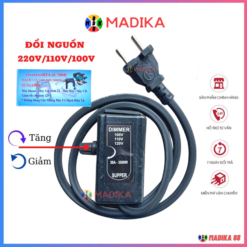 Ổ chuyển điện 220v ra 100v 110v công suất 3000w - Dimer 220v sang 110v có nút xoáy chỉnh điện áp ...