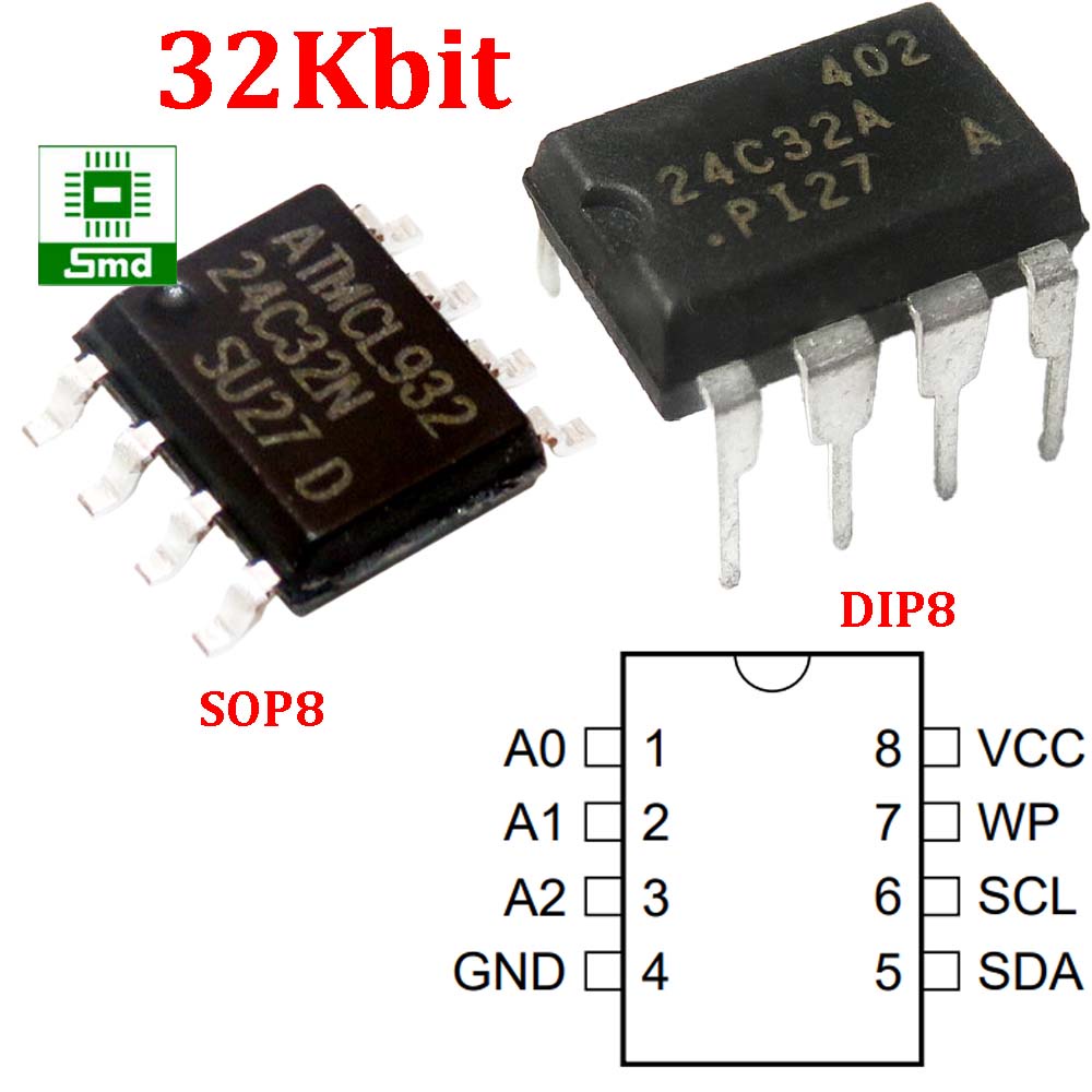 IC EEPROM AT24C02, AT24C08, AT24C32, AT24C64, AT24C256, AT24C512, 93C46, 93C66 | Shopee Việt Nam