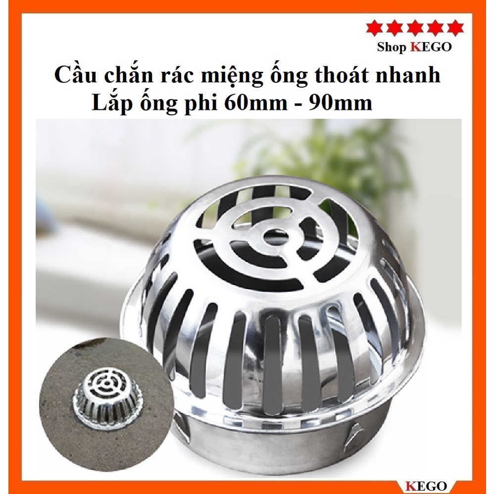 Cầu chắn rác inox đặt miệng ống D60,D90mm, cầu thoát nước mưa thoát ...