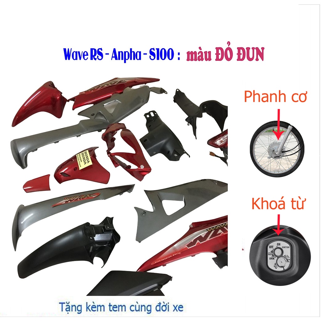 Dàn áo xe Wave RS , S100 , Alpha mới , phanh cơ - khóa từ, nhựa ABS ...