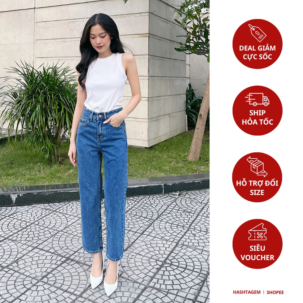Quần Jeans Nữ Ống Đứng Lưng Cao Màu Xanh, Đen - High-rise Straight-leg ...