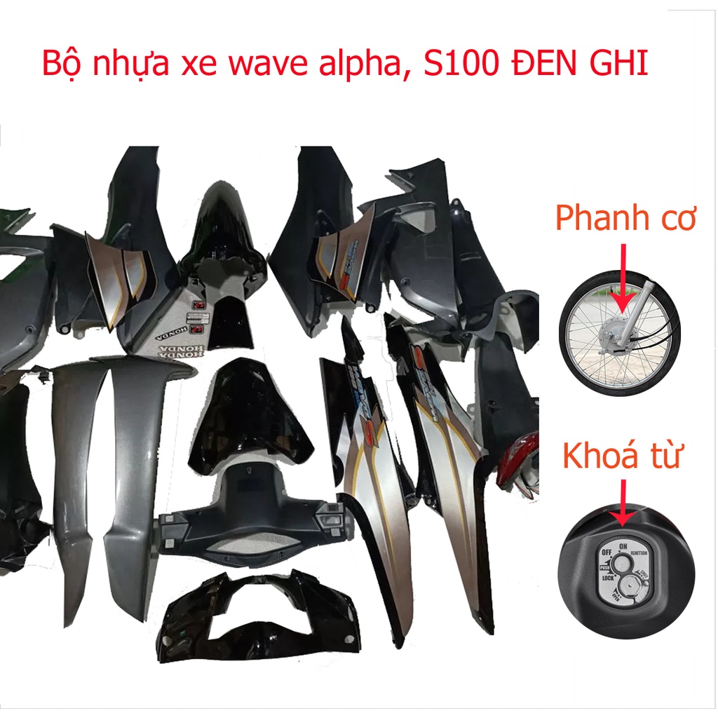 Bộ nhựa - dàn áo Màu Đen Ghi gắn cho xe Wave S100 - Wave anpha - Wave ...