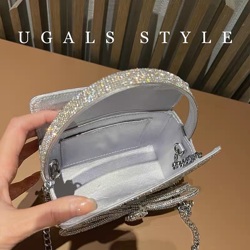 UGALS Cổ Tích Pháp Retro Nơ Kim Cương Sáng Bóng Vuông Nhỏ Túi Ăn Tối ...