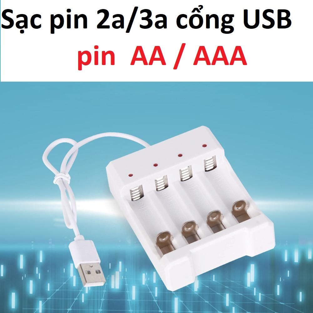 Bộ sạc pin AA - pin AAA xài cổng USB - Bộ Sạc Pin Tiểu 3a Và 2a có dây ...