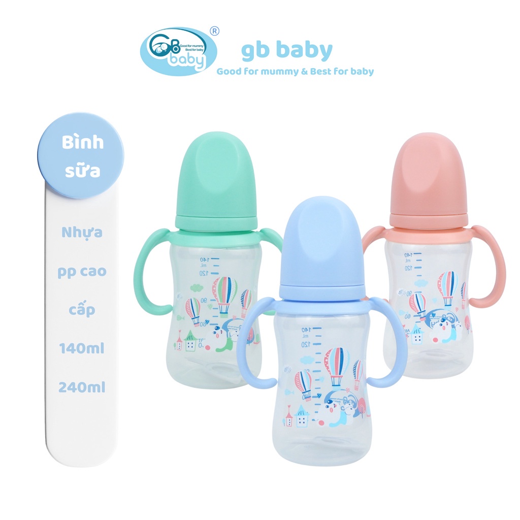 [Gb-Baby Chính Hãng] Bình Sữa PP (Cổ rộng) dung tích 180ml 240ml có tay cầm GB-Baby Chính Hãng ...