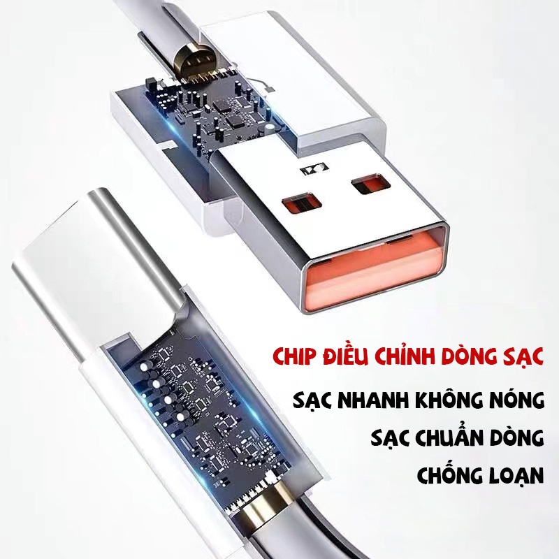 Dây sạc nhanh type C 6A 66w cáp sạc nhanh đện thoại máy tính bảng android cổng USB a TO type C ...