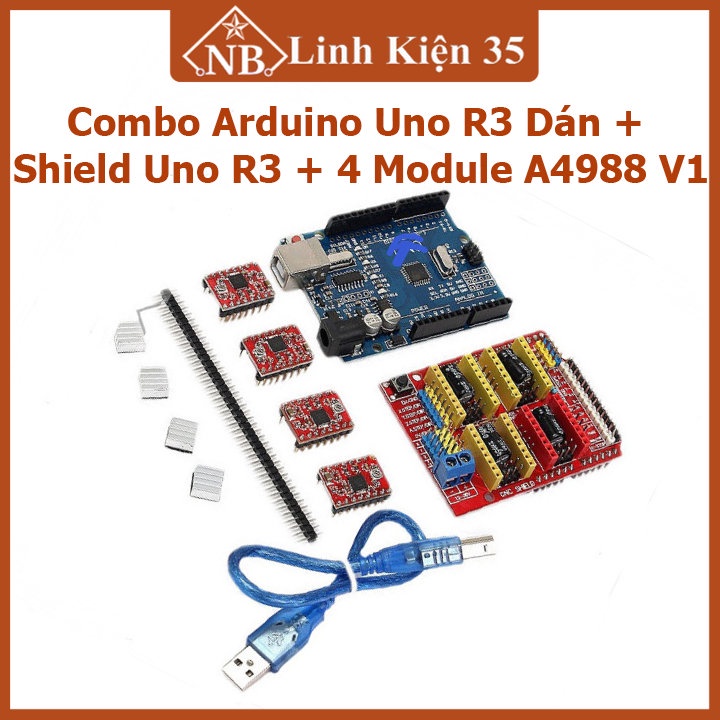 Combo Arduino Uno R3 dán + Shield Uno R3 + 4 Module A4988 V1 | Shopee Việt Nam