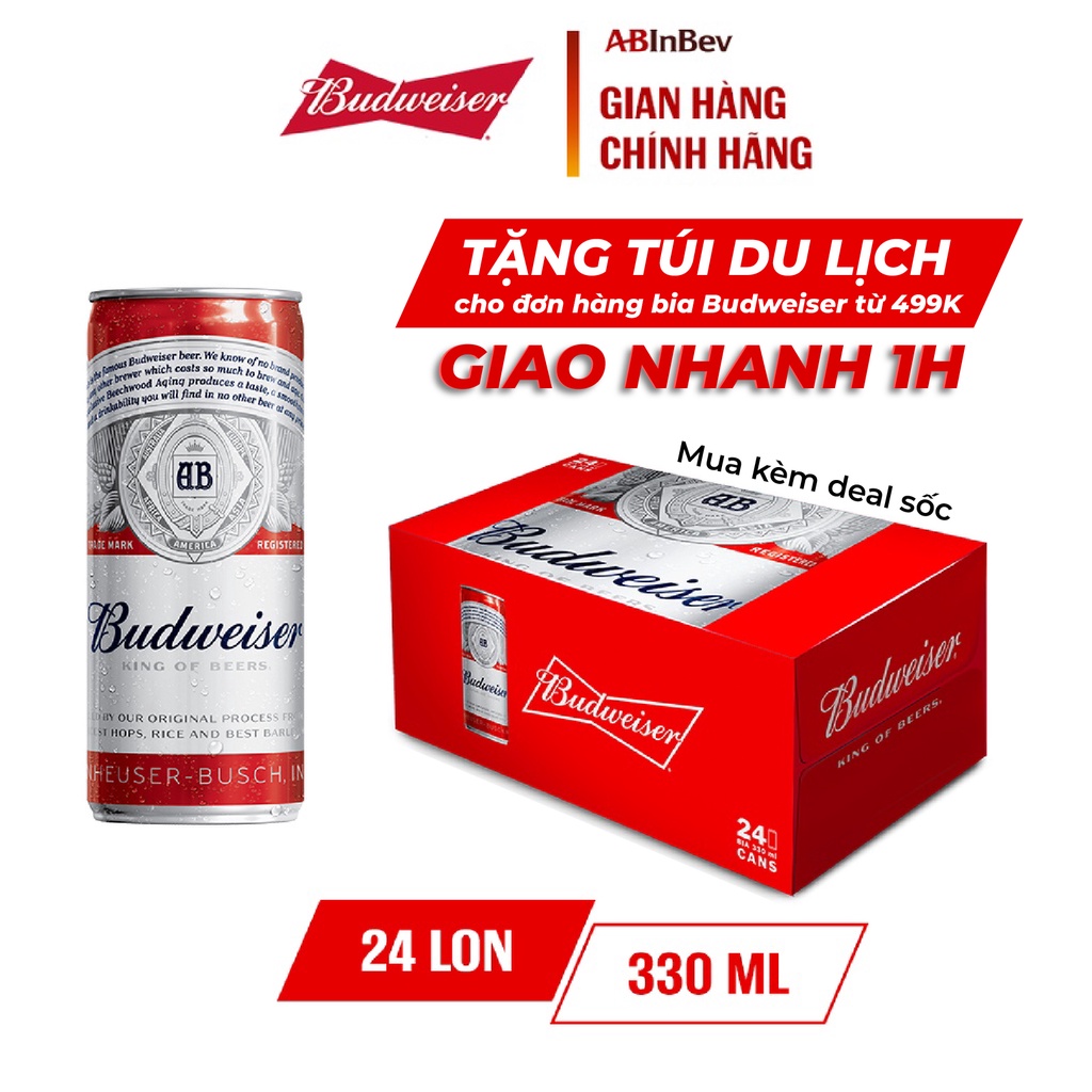 [GIAO NHANH 1H] Thùng 24 Lon Bia Budweiser Sleek Can Chính Hãng (330ml ...