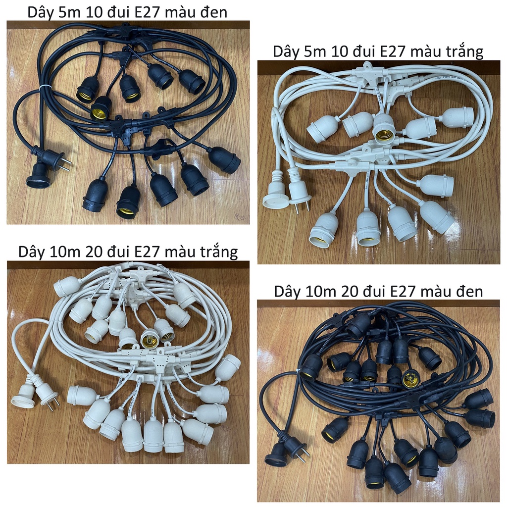 Dây đui đuôi chui bóng đèn E27 chống nước mưa trang trí ngoài trời 5m 10 đuôi 10m 20 đuôi LH-xmx ...