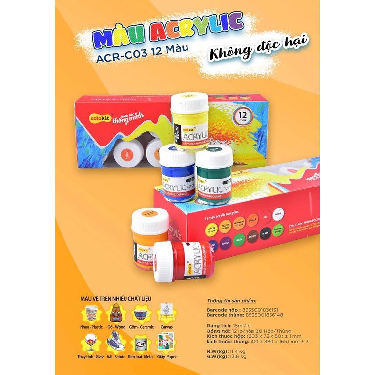 Hộp 12 Màu acrylic Thiên Long Colokit ACR-C03 | Shopee Việt Nam