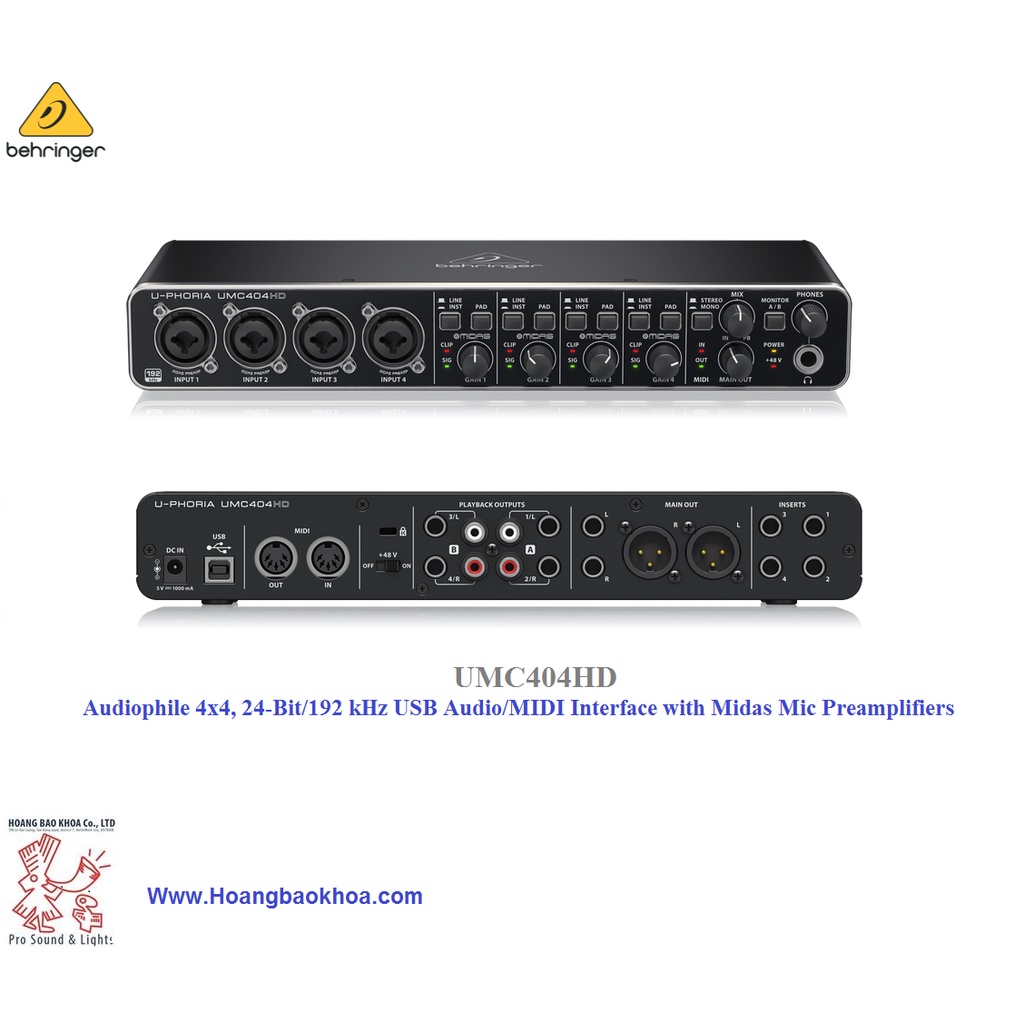 UMC404HD Sound Card Behringer -Soundcard Audiophile 4x4, 24-Bit/192 kHz ...