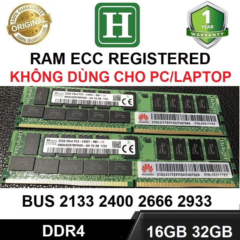 Ram Server DDR4 32GB, 16GB, 8GB ECC REG bus 2933, 2666, 2400, 2133 hàng tháo máy, bảo hành 1 năm ...