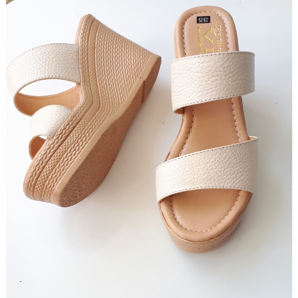 Dép nữ đế xuồng cao 9 phân da bò thật cao cấp VI VI . | Shopee Việt Nam