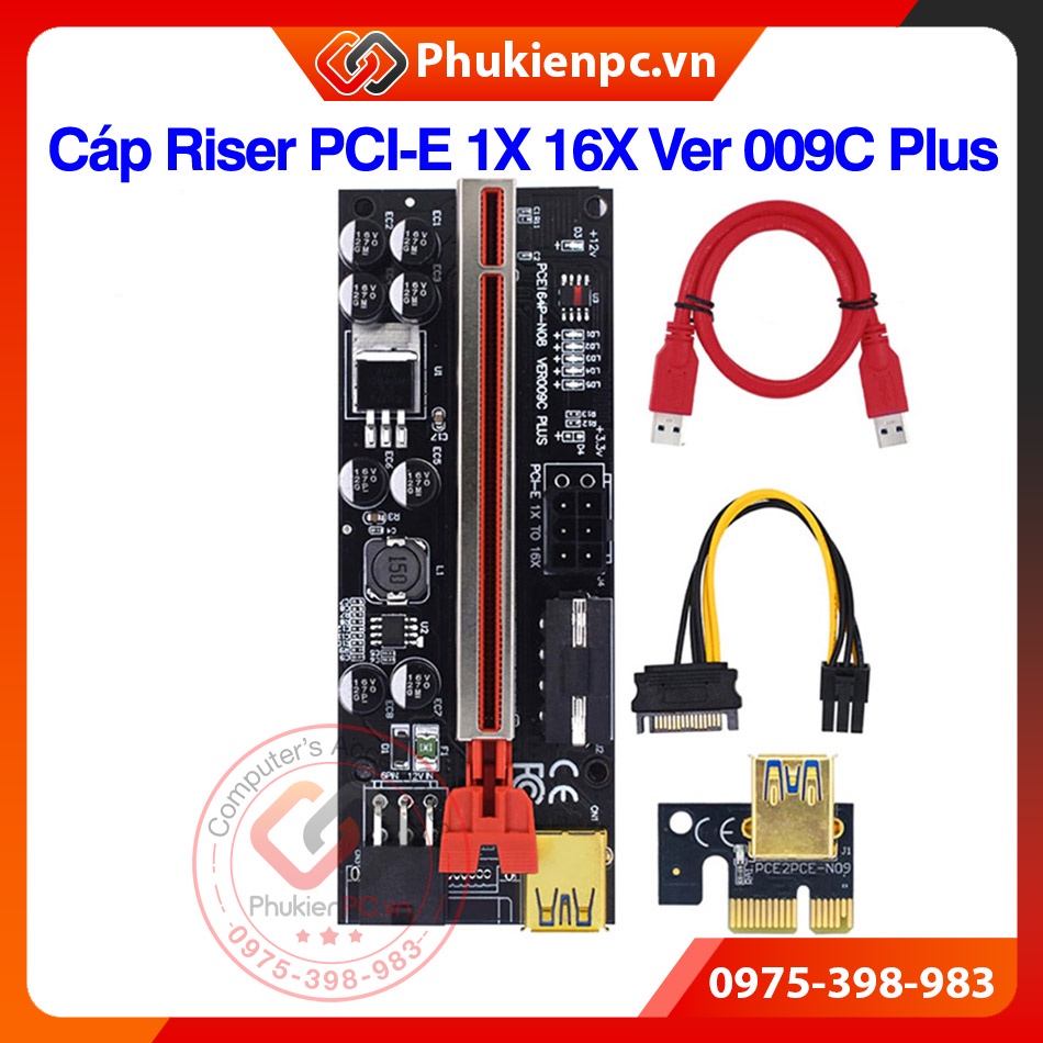 Cáp Riser PCI-E 1X sang 16X Ver 009C Plus cho BTC Miner, máy tính PC ...