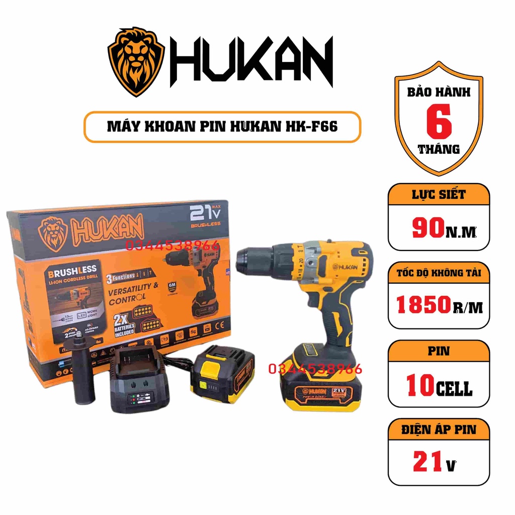 Máy khoan pin HUKAN HK-F66 lực siết 90N.m động cơ không thổi than 3 ...