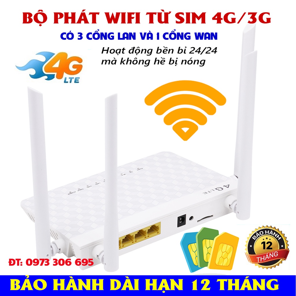 Cục phát wifi 4G, bộ phát wifi 4G,3G MK1200 4 ăngten, 4 cổng WAN/LAN có ...