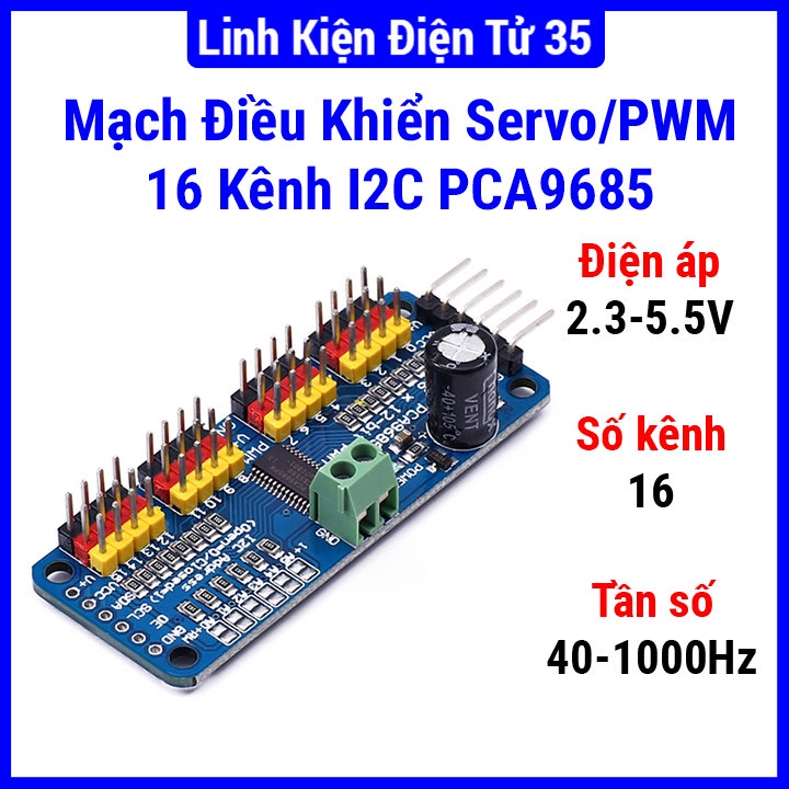 Mạch điều khiển Servo/PWM 16 kênh I2C PCA9685 được sử dụng để có thể xuất ra đồng thời 16 xung ...