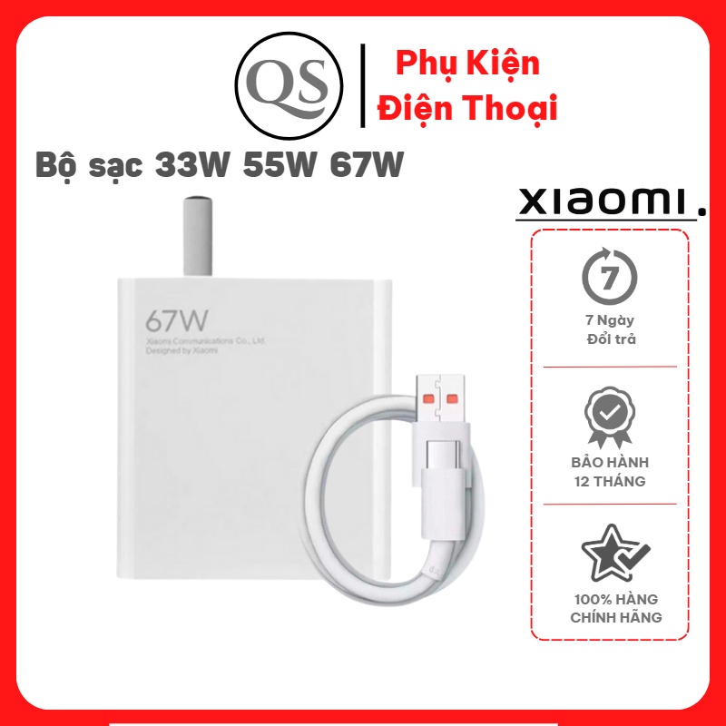 Bộ sạc nhanh Xiaomi 33W 55W 67W, Củ sạc nhanh chống cháy nổ, Cáp sạc nhanh độ dài 1M | Shopee ...