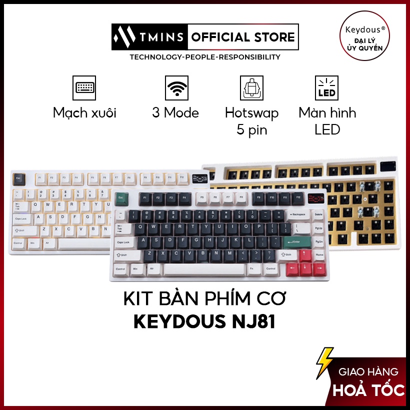 KIT Bàn phím cơ Keydous NJ81 Mạch xuôi kết nối 3 chế độ - Hàng Chính ...