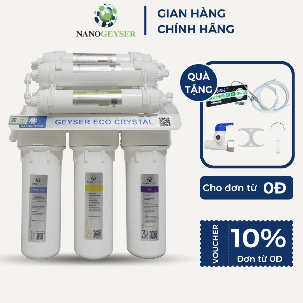 Máy lọc nước NANO GEYSER Eco Crystal 8 lõi lọc, không nước thải, không ...
