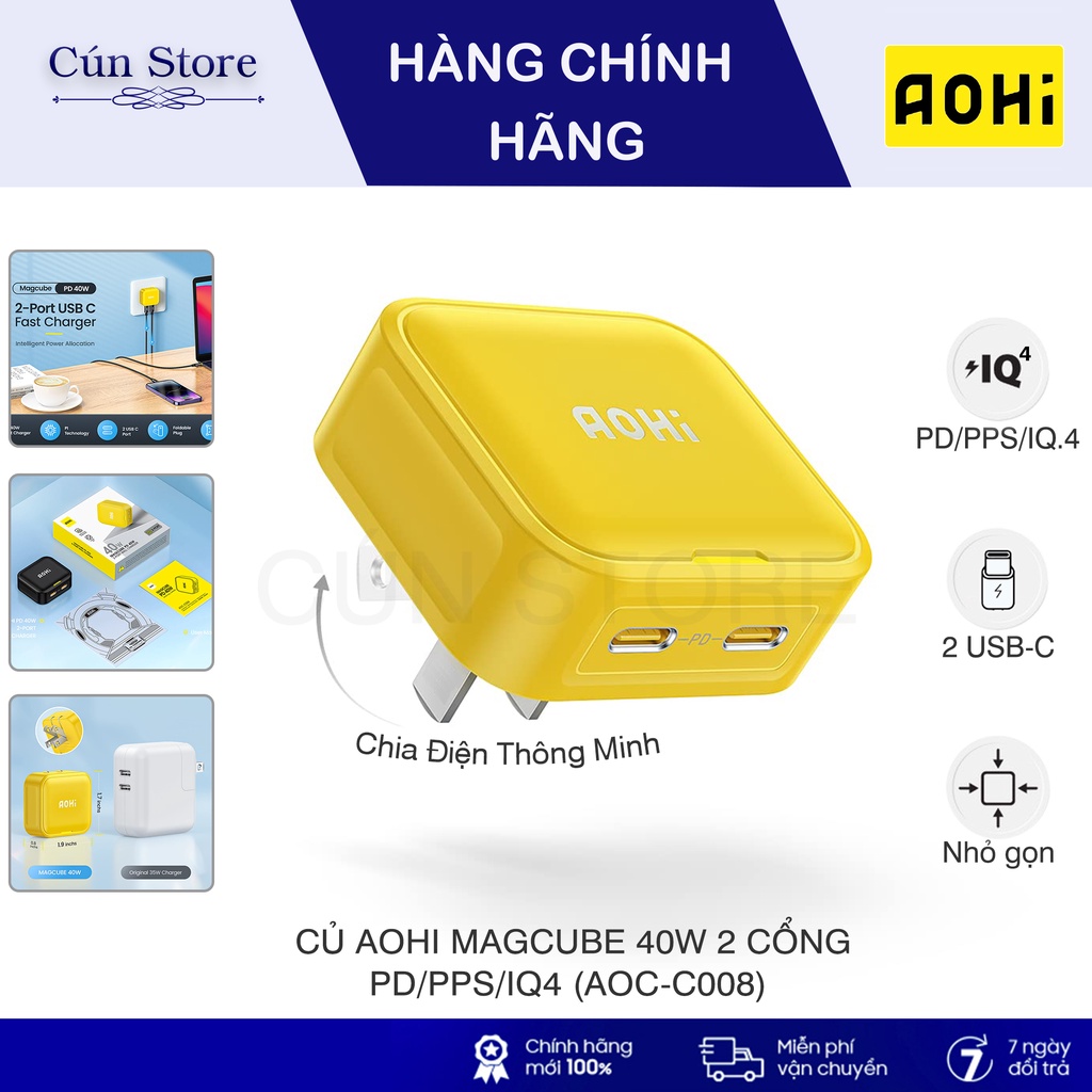Củ Sạc Aohi Magcube 40W 2 Cổng Type C PD/PPS/IQ4 Chia Điện Thông Minh (AOC-C008) Chính Hãng ...
