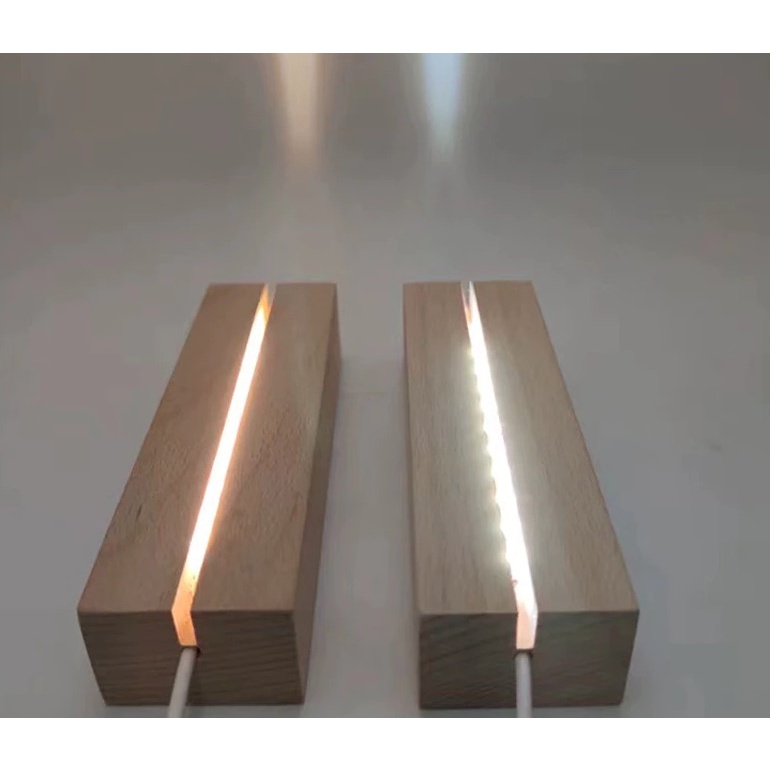 Đế gỗ đèn led kẹp mica dài 15cm, đễ gỗ đèn led ánh sáng trắng ( Không ...