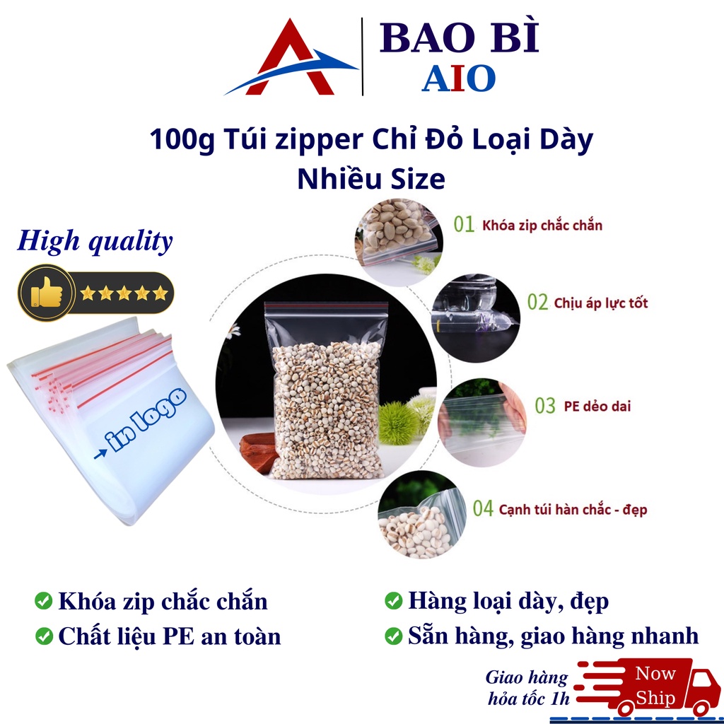 100 Gram (1 lạng) Túi Zip Chỉ Đỏ Loại Dày Nhiều Kích Thước Từ Size Nhỏ ...