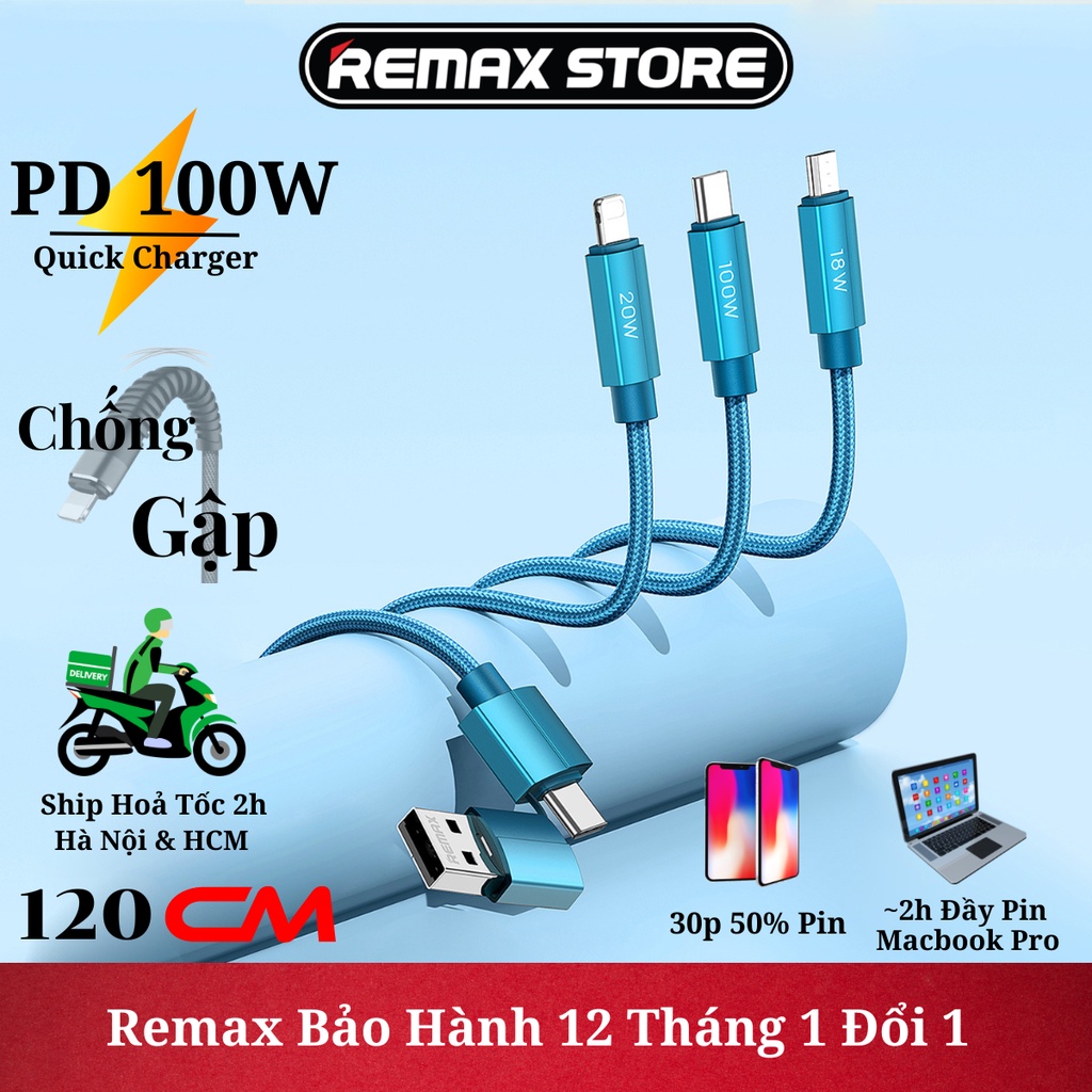 Dây sạc 3 đầu chính hãng Remax RC C012 thiết kế 3 in 1 hỗ trợ sạc nhanh ...
