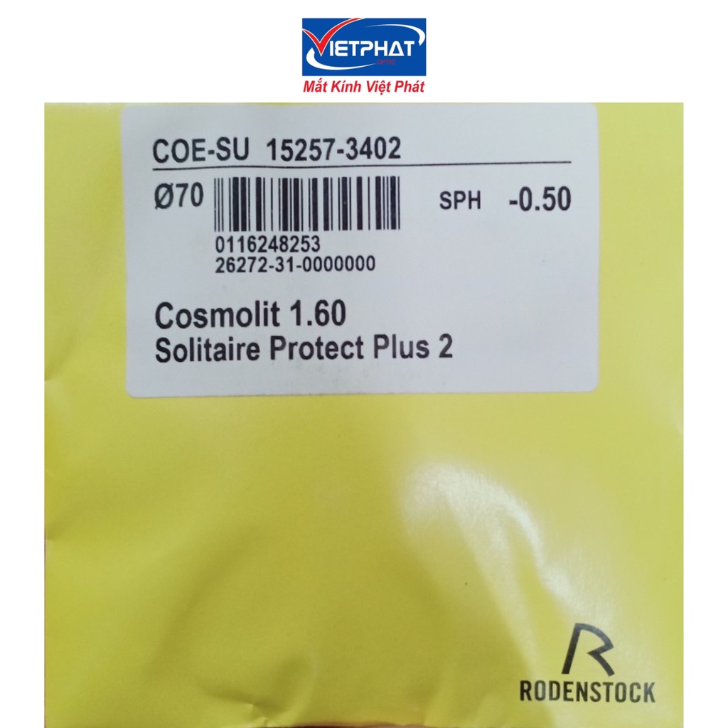 Tròng kính RODENSTOCK COSMOLIT 1.60 SOLITAIRE PROTECT PLUS 2 chính hãng ...