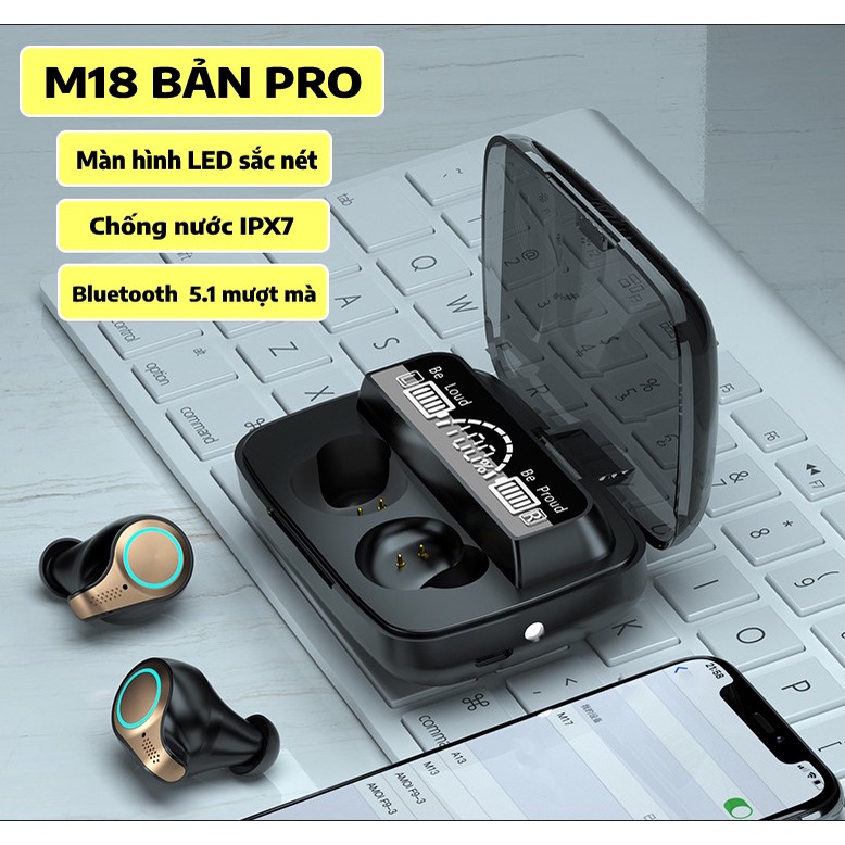 Tai Nghe Bluetooth M18 TWS 5.1 9D Màn Hình Led Sắc Nét Điều Khiển Cảm ...