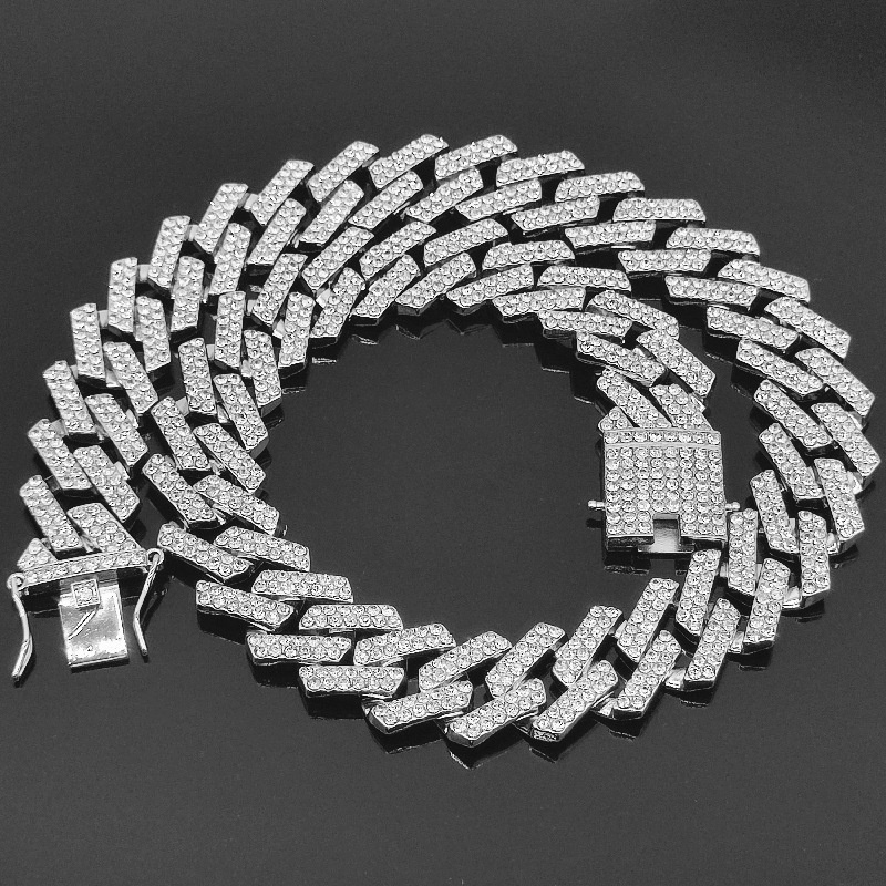 Vòng cổ nam, lắc tay CUBAN hình thoi đính đá bản lớn 20MM cá tính mạnh ...