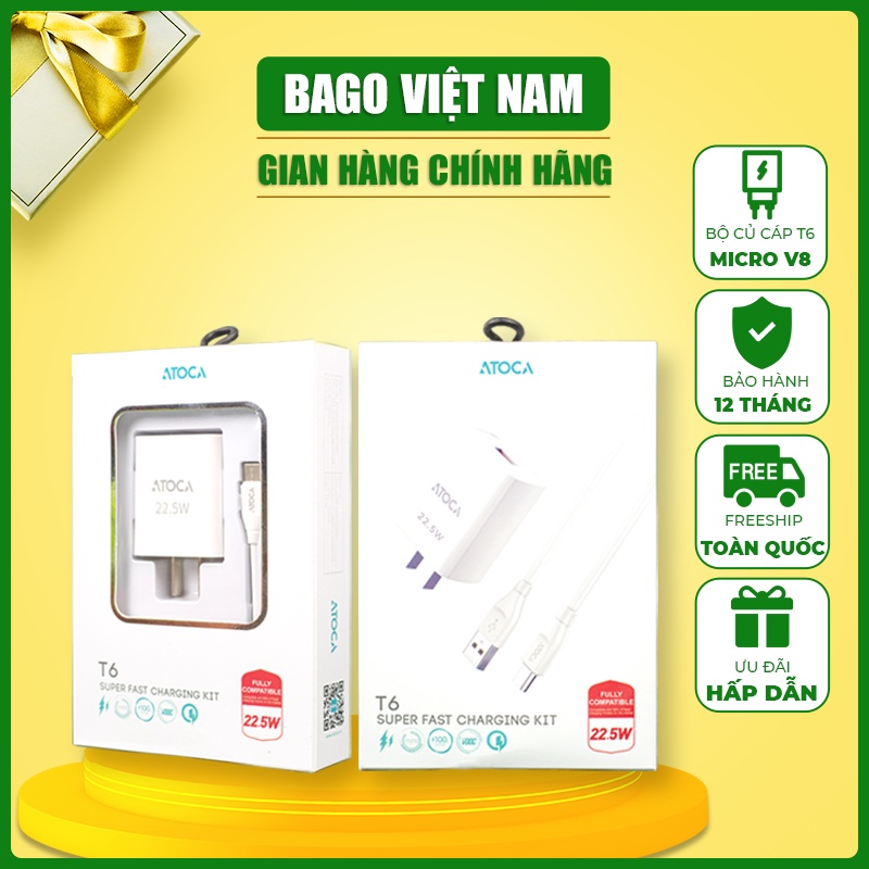 Bộ củ cáp sạc nhanh 22.5W Micro USB V8 nhỏ gọn - Nhựa PC chịu nhiệt tốt ...