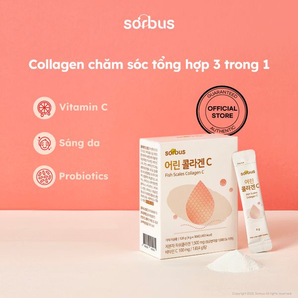 Bột Uống Sorbus Collagen Fish Scale và Vitamin C Cao Cấp (30 ngày) Collagen Vảy Cá Cao Cấp, Căng ...