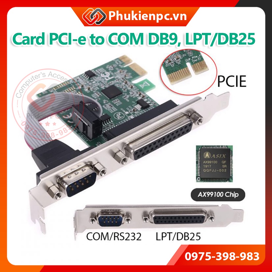 Card PCI-E 1X to LPT DB25 và RS232 kết nối máy tính PC, máy tính đồng ...