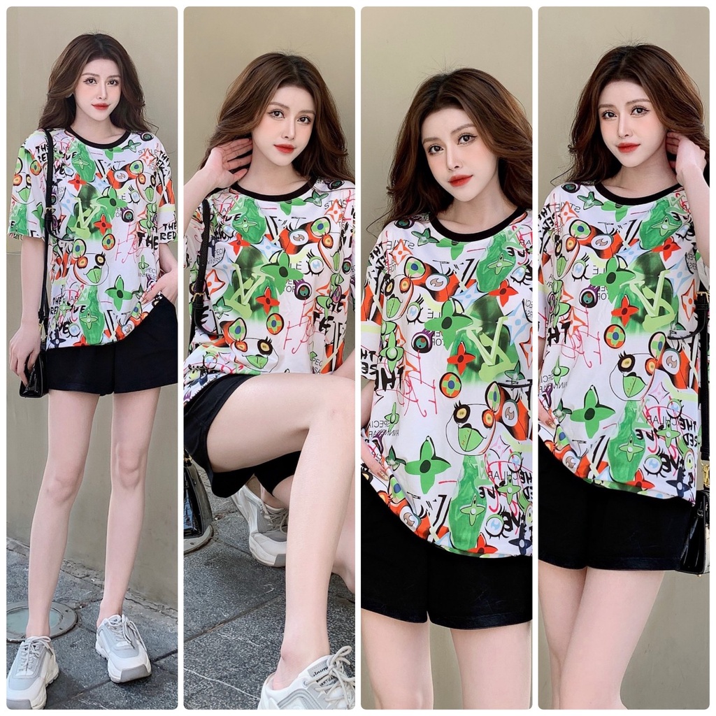 Set Bộ Thun Đùi Form Rộng Áo Thun Lạnh In 3D Hoa Lá phối Quần Thun ...
