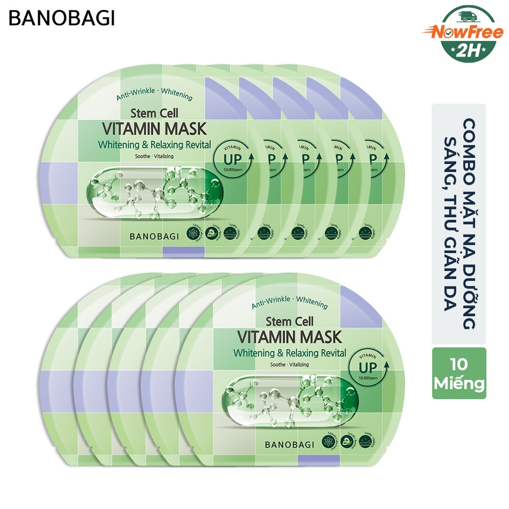 combo 10 miếng Mặt Nạ Banobagi 30g Stem Cell Vitamin Mask Whitening & Relaxing Revital-xanh lá ...
