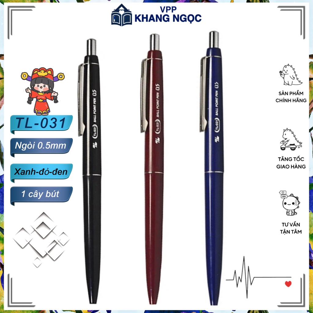 Bút bi Tl-031 Chính hãng màu Xanh, Đỏ, Đen | Shopee Việt Nam